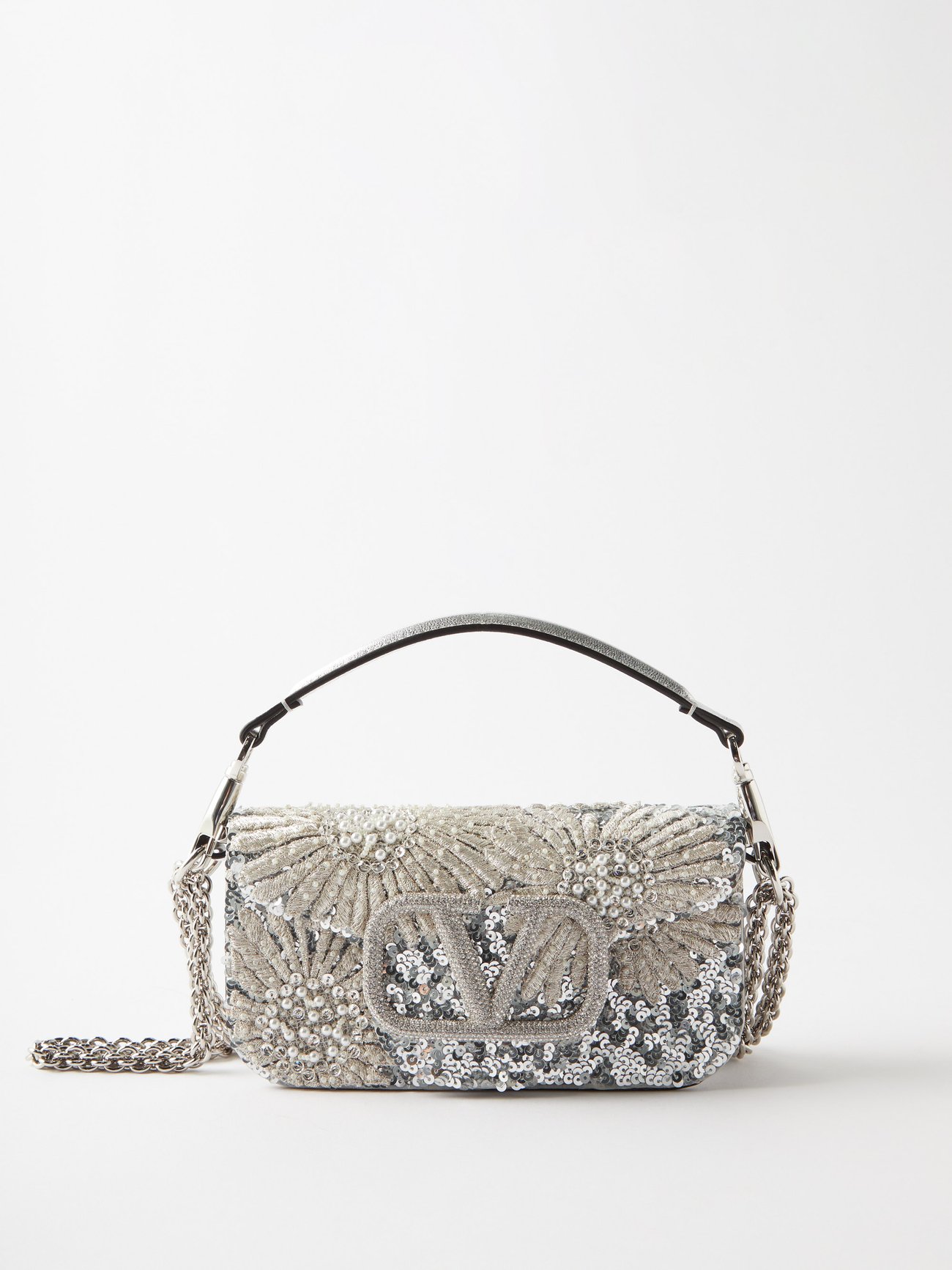 Valentino Loco Small Sequinned Silk Shoulder Bag in Silver | Endource