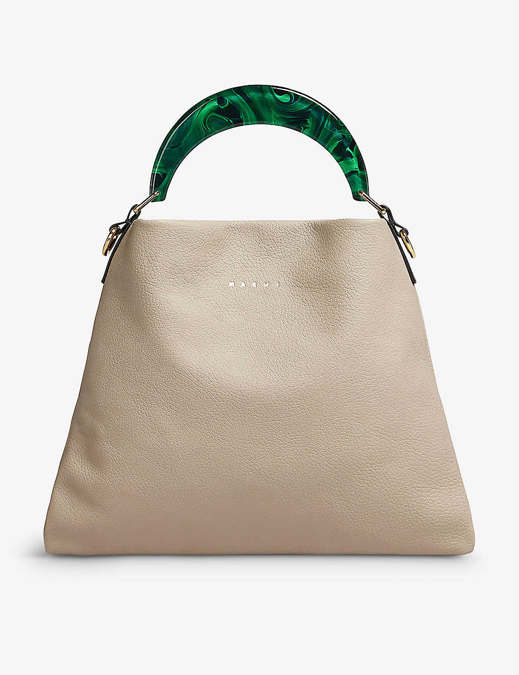 MARNI Sac Logo-Debossed Top-Handle Leather Bag in CAMEL/ GREEN/BLACK ...