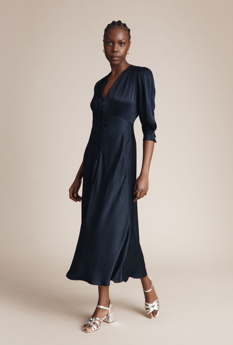 GHOST Madison Satin Midi Dress | Endource