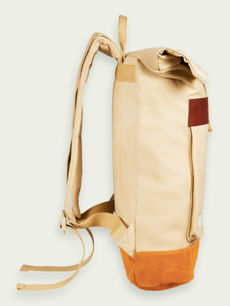 SCOTCH & SODA Leather-Trimmed Canvas Backpack in Sand | Endource