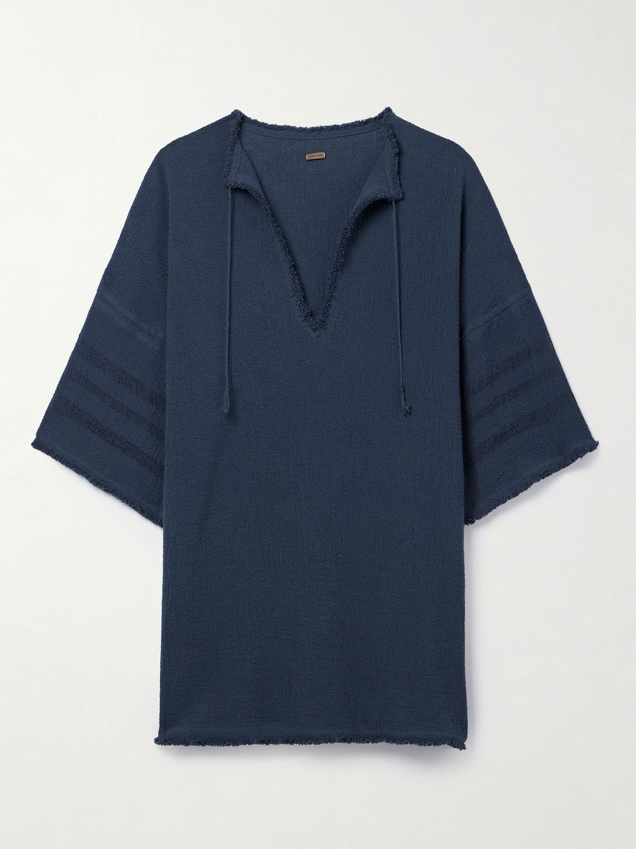 CARAVANA Ekab Oversized Frayed Cotton-Gauze Tunic in Blue | Endource