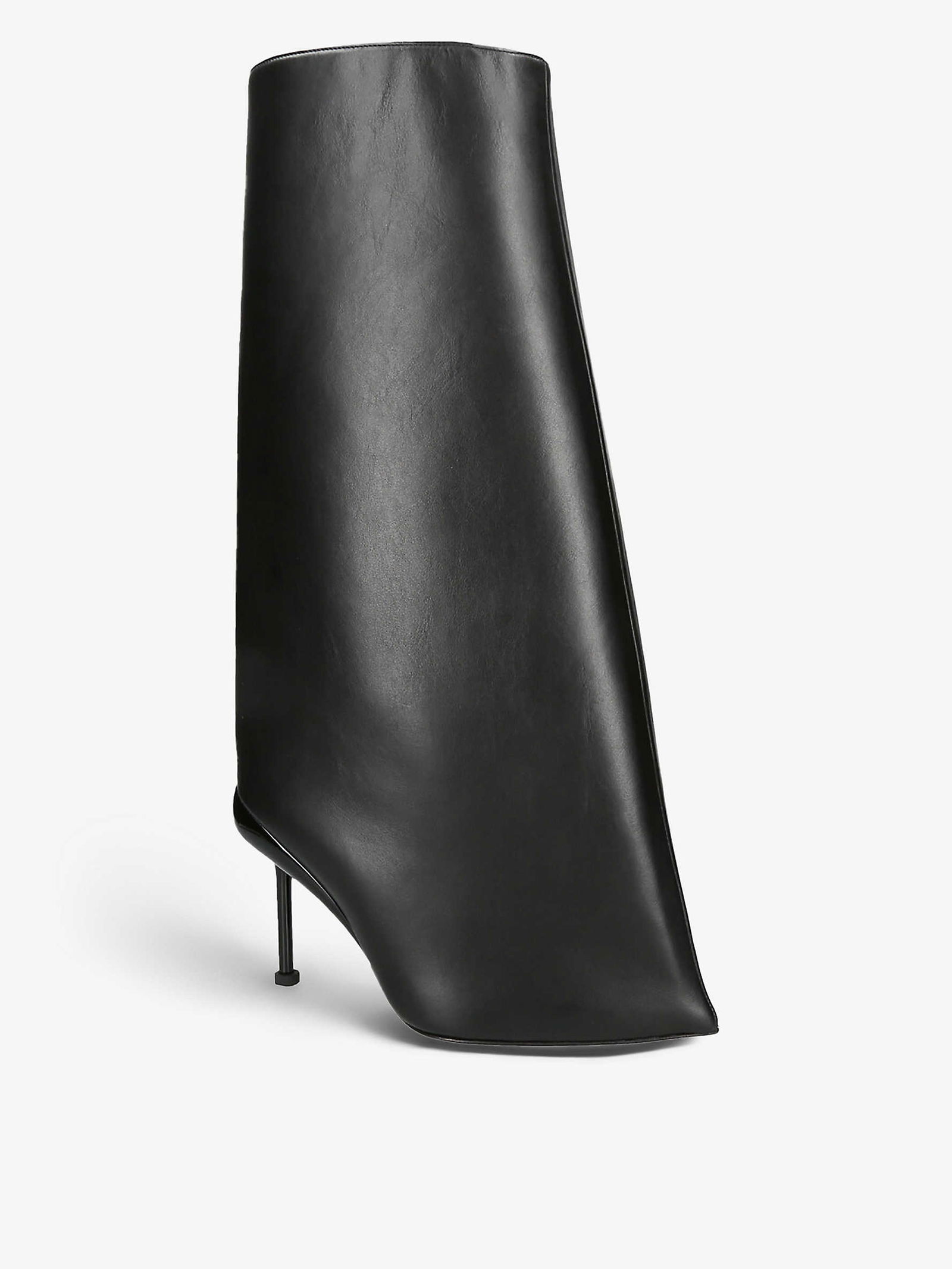 ALEXANDER MCQUEEN Slash Flare Leather Heeled Knee-High Boots in BLACK ...