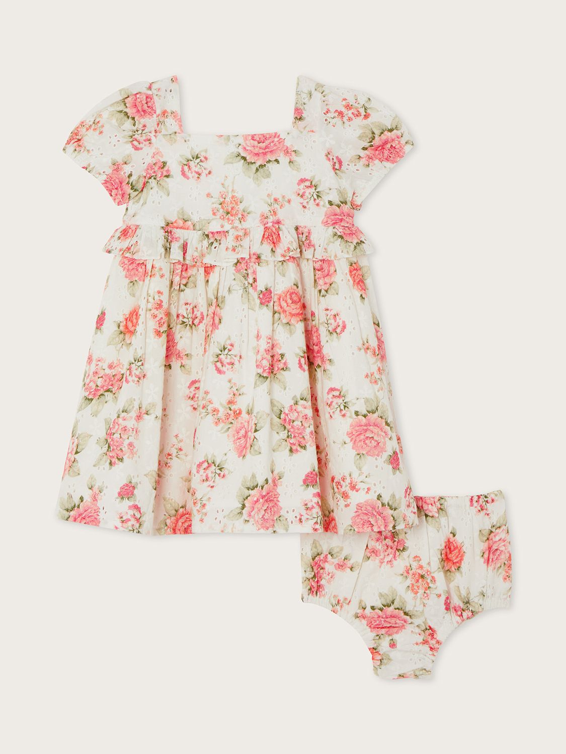 Monsoon Rose Floral Print Dress & Bloomers Set in Coral/Multi | endource