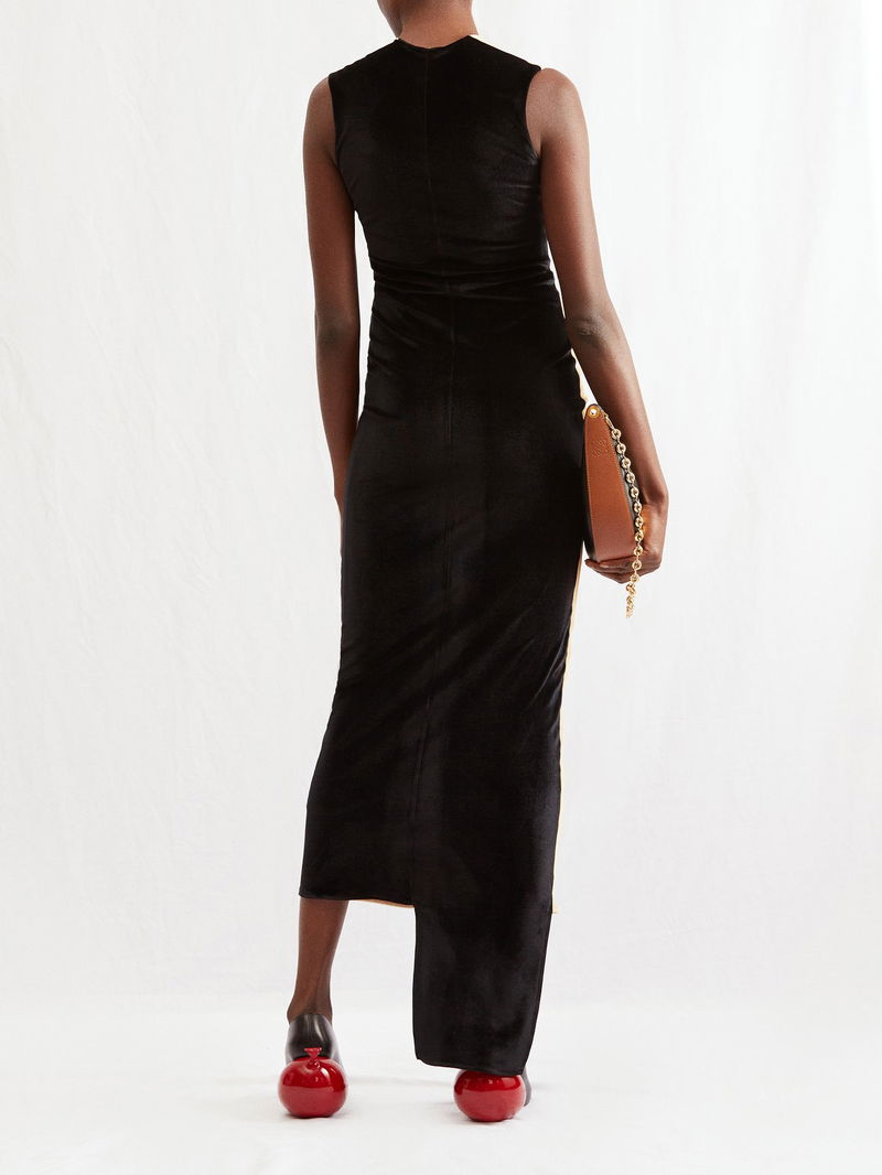 LOEWE Hand-Print Velvet Midi Dress in Beige | endource