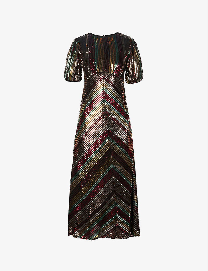Rixo Daisy Sequin Embellished Open Back Maxi Dress In
