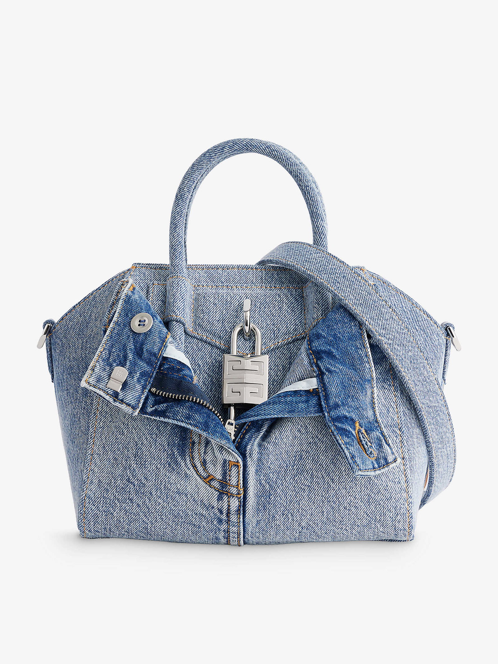 GIVENCHY Antigona Lock Mini Boyfriend Denim Top-Handle Bag | endource