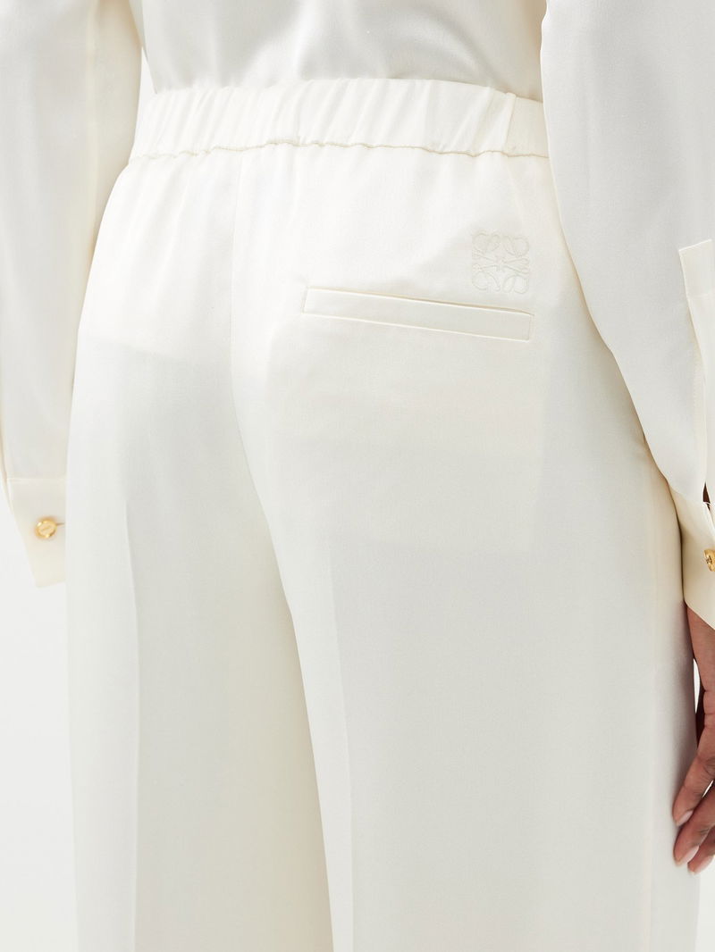LOEWE Pyjama-Style Silk Blend Trousers in Ivory | Endource