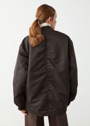 & OTHER STORIES Oversized Zip Bomber Jacket in Dark Brown | endource