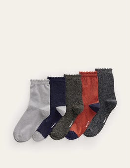 BODEN 5-Pack Sparkle Ankle Socks in Metallic Neutral | endource