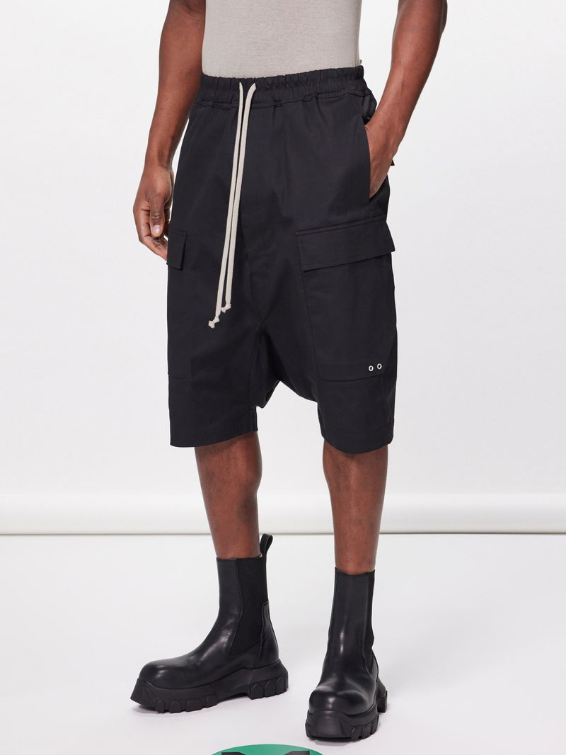 RICK OWENS Pod Cotton-Poplin Shorts in Black | Endource