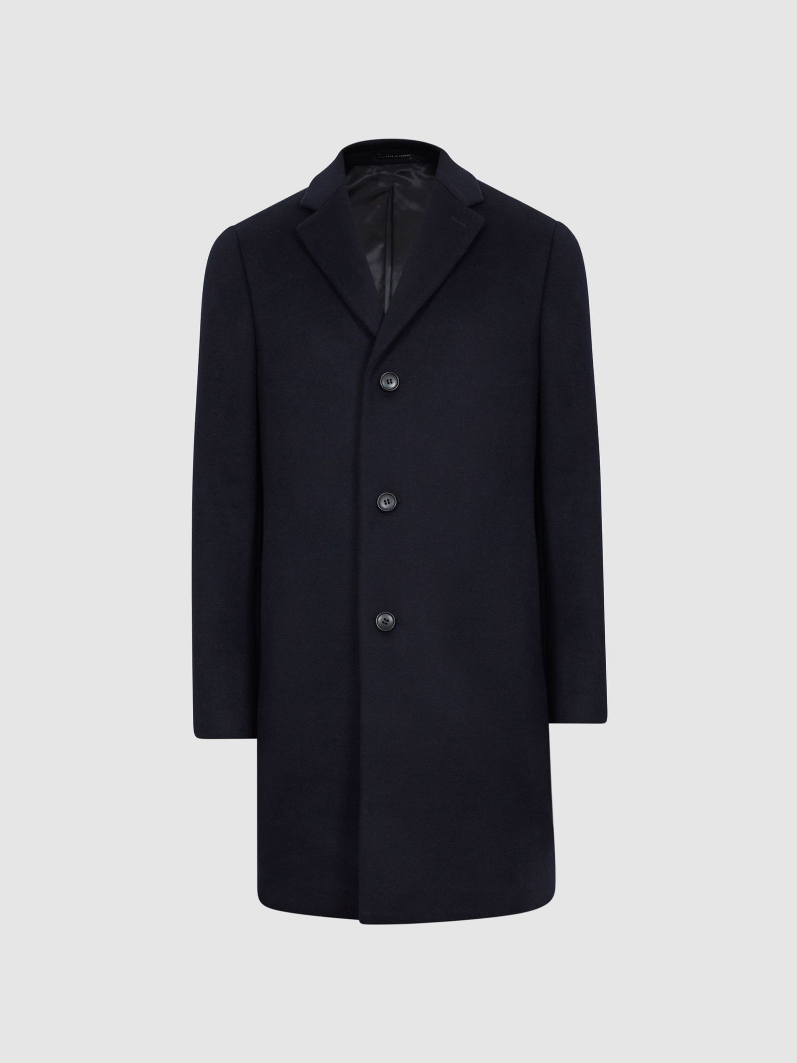 REISS Gable Single Breasted Wool Overcoat in Navy | Endource