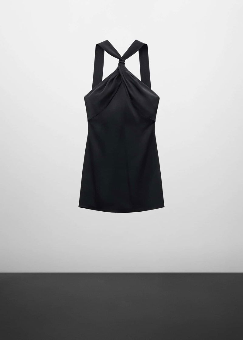 MANGO Mango x Jen Ceballos - Satin Dress With Knot in Black | Endource
