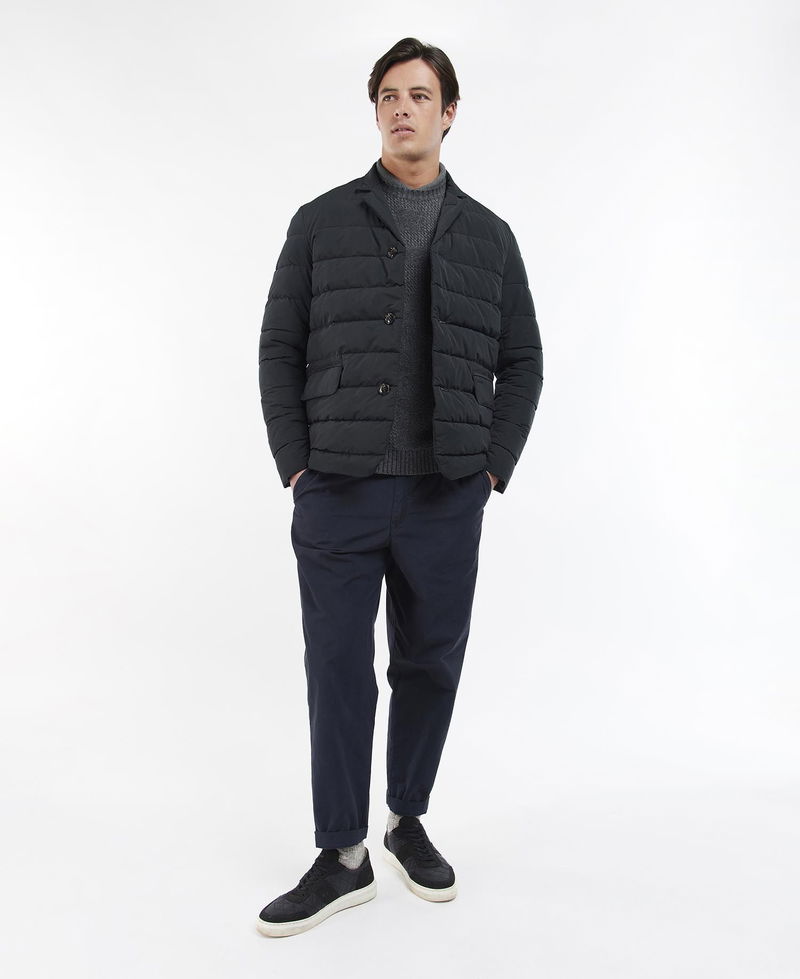 BARBOUR Canning Baffle Quilted Jacket in Black/Grey Stone Tartan | endource