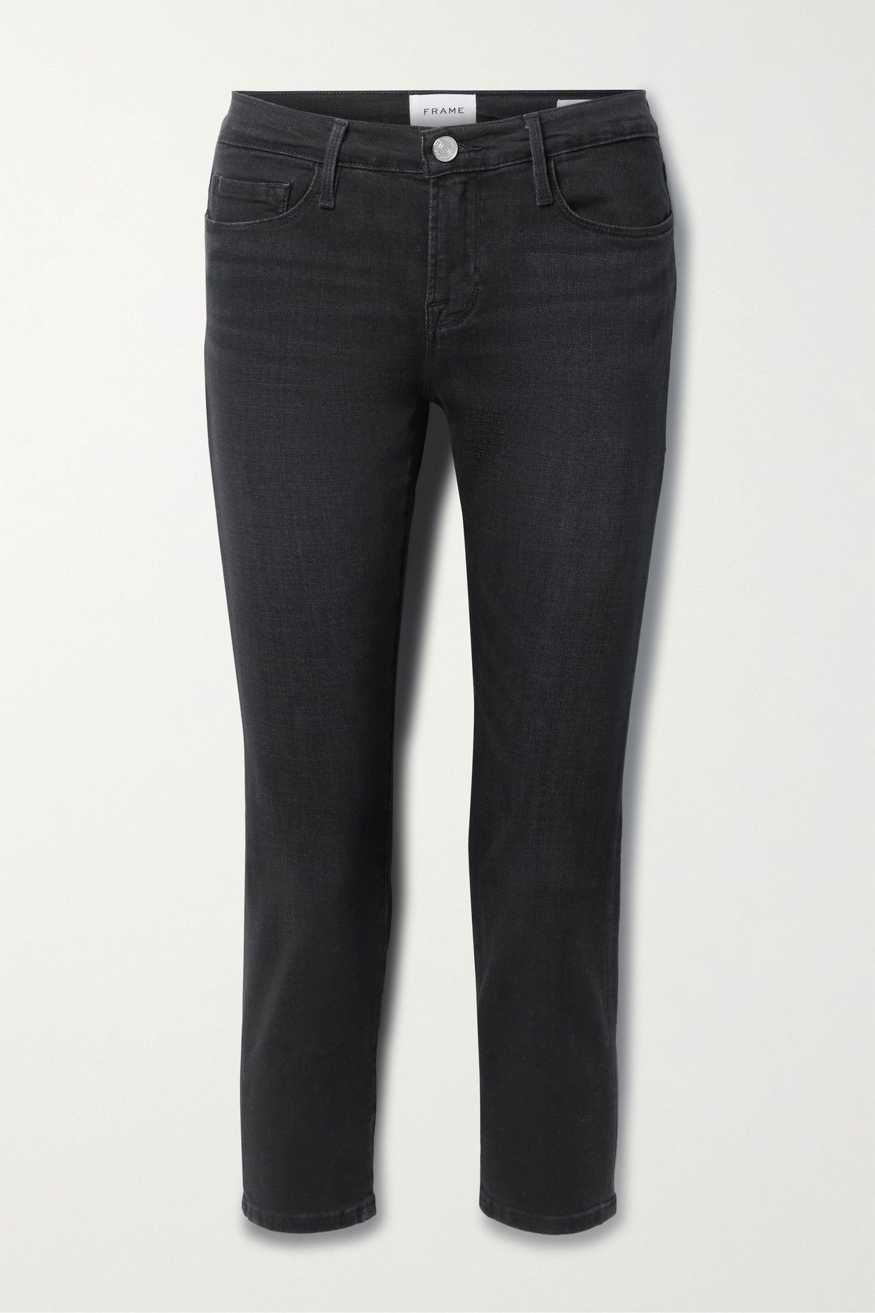 FRAME Le Garcon Cropped Boyfriend Jeans in Black | endource