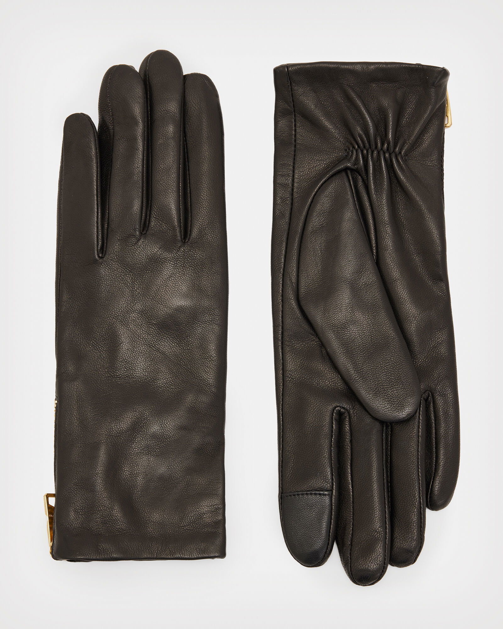ALLSAINTS Cleo Leather Gloves in BLACK/WARM BRASS | endource