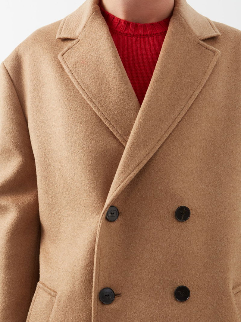 Valentino Double-Breasted Camel-Wool Overcoat in Camel | Endource