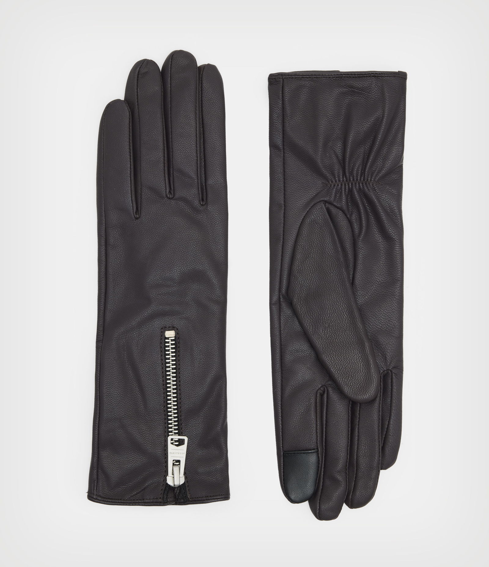 ALLSAINTS Sara Zip Leather Gloves in CORDOVAN/SILVER | endource