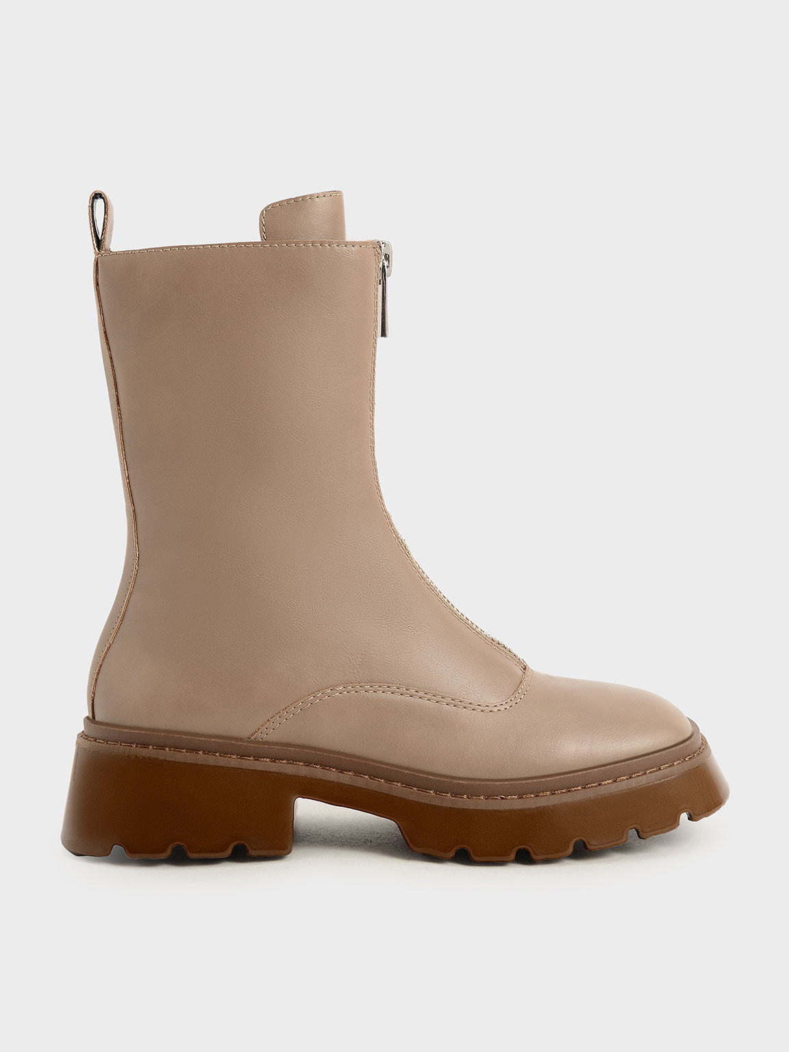 CHARLES & KEITH Billie Front-Zip Ankle Boots in Taupe | Endource
