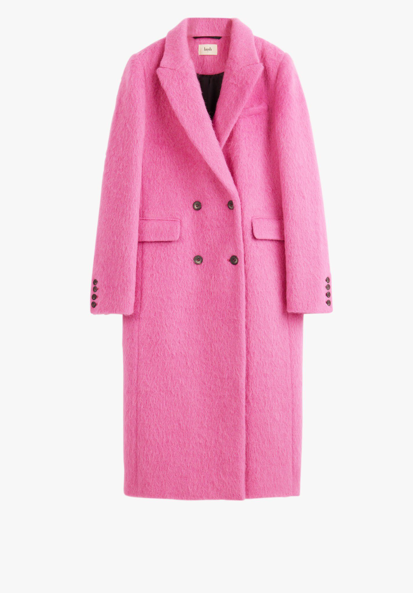 HUSH Rue Tailored Coat in Bright Pink Wool | endource