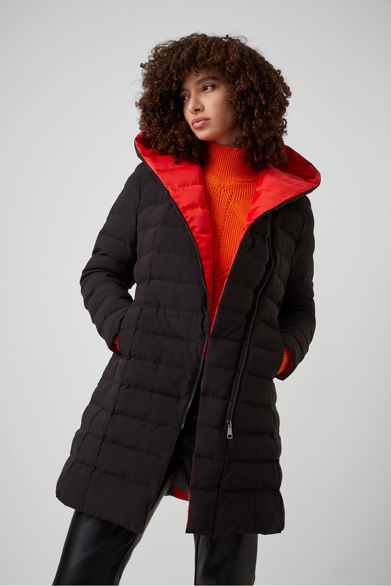 FRENCH CONNECTION Iolani Puffer Coat in Black/Setting Sun | Endource