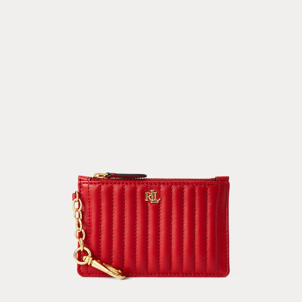 LAUREN RALPH LAUREN Quilted Nappa Leather Zip Card Case in Black | endource