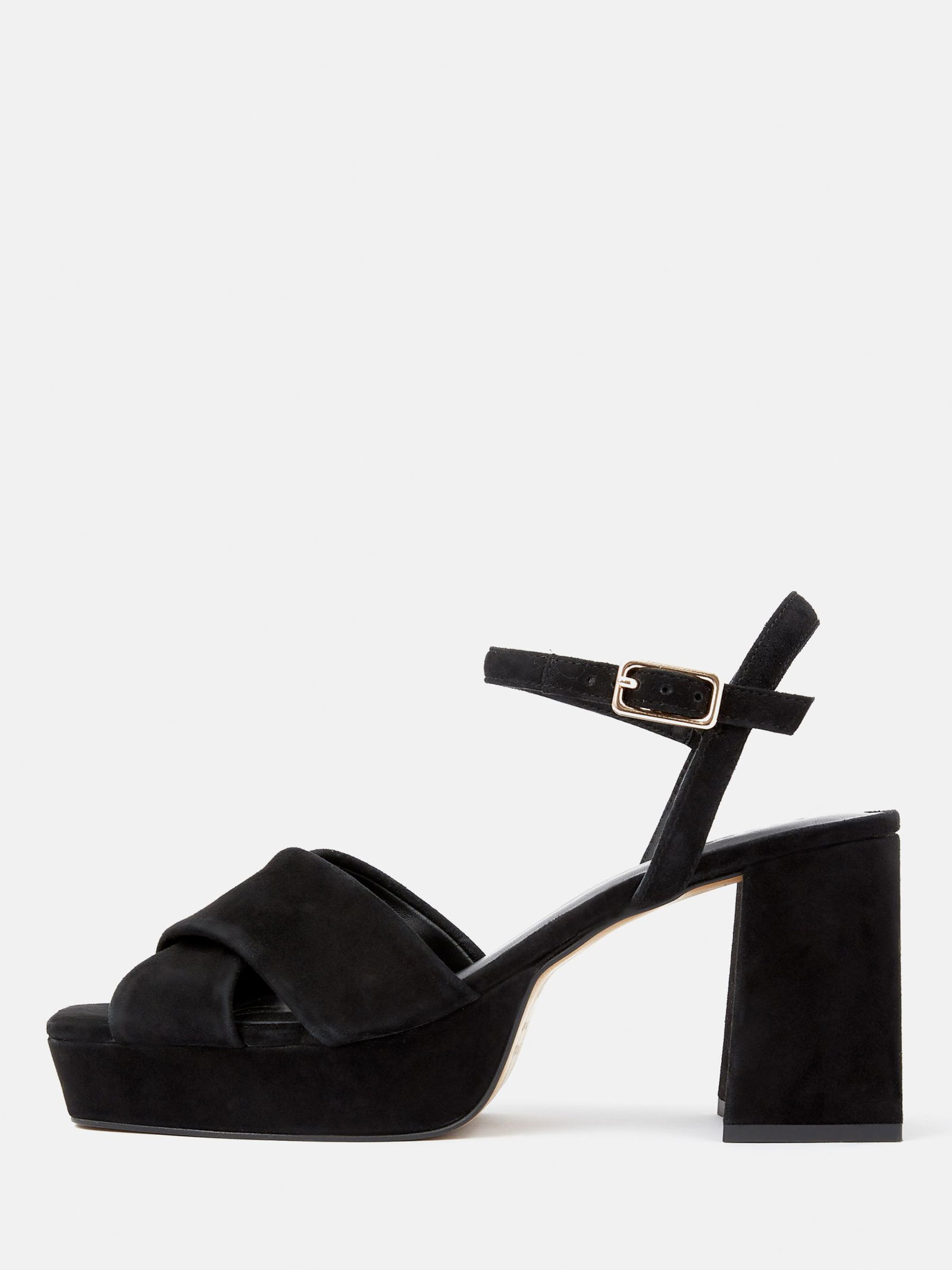 JIGSAW Hanna Suede Platform Block Heel Sandals in Black | endource