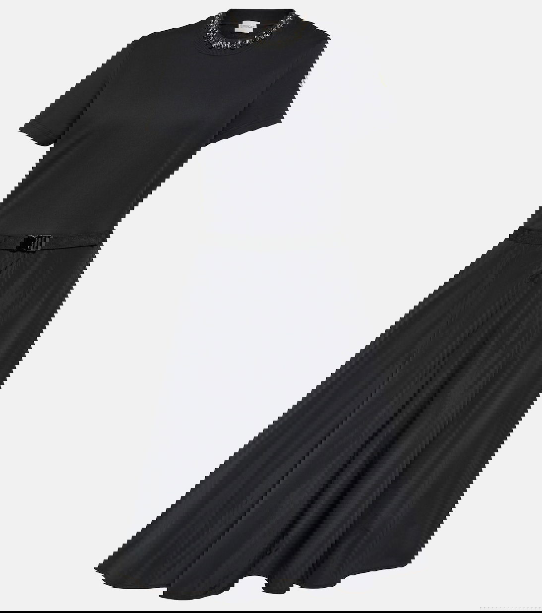 MONCLER Belted Embellished Midi Dress in Black | endource