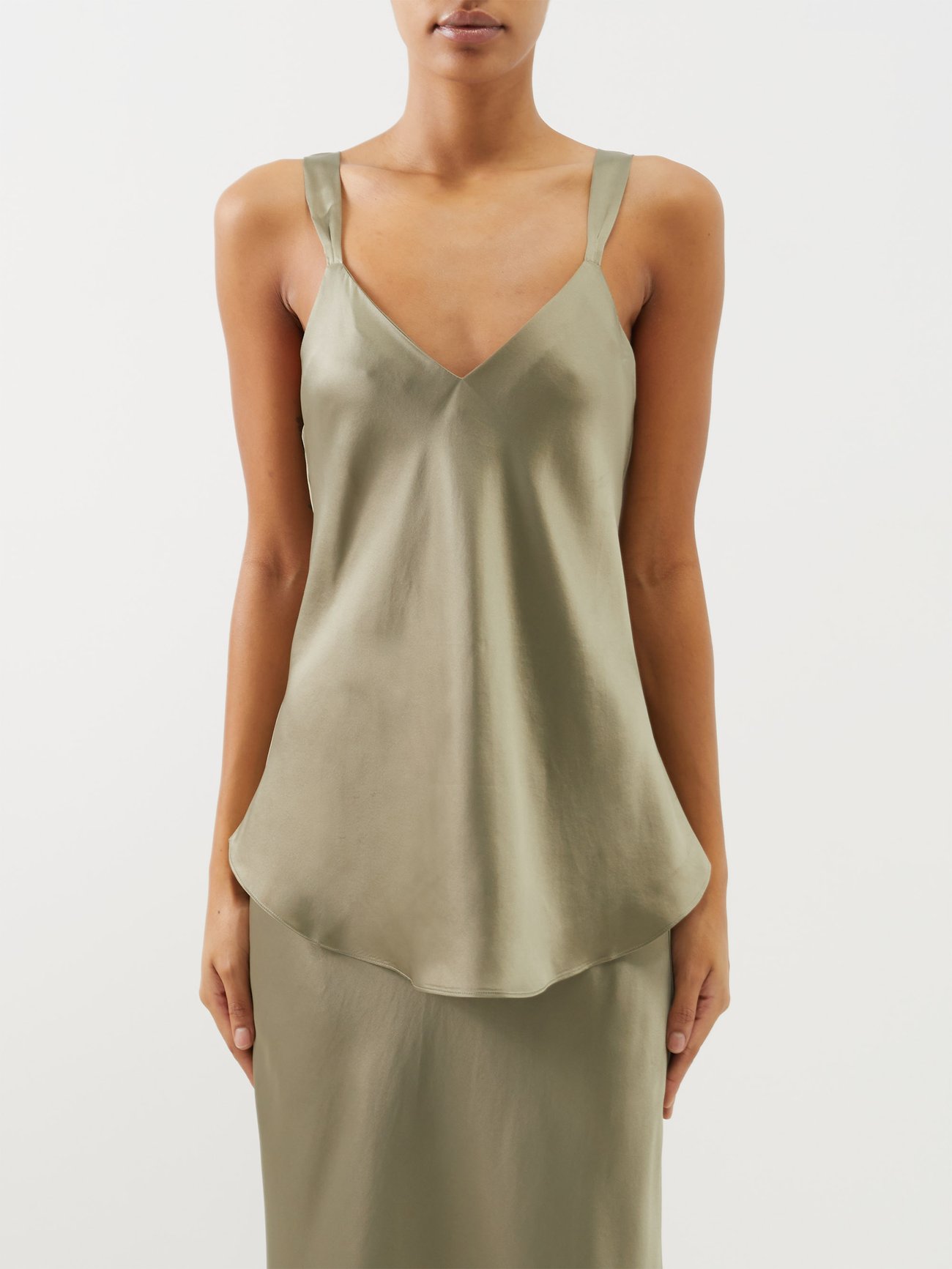 LEE MATHEWS Stella Silk-Satin Camisole in Green | endource