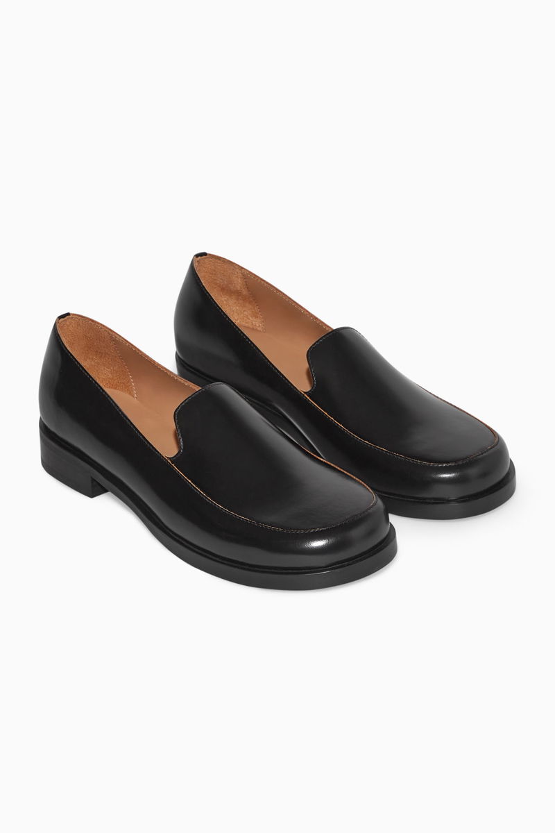 COS Leather Moccasin Loafers in BLACK | endource