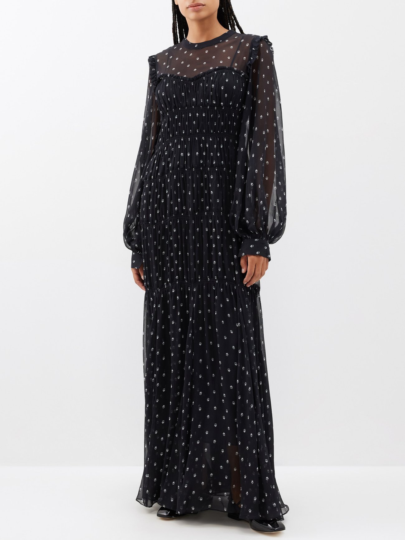 LEE MATHEWS Clemence Floral-Print Silk-Georgette Dress in Black | endource