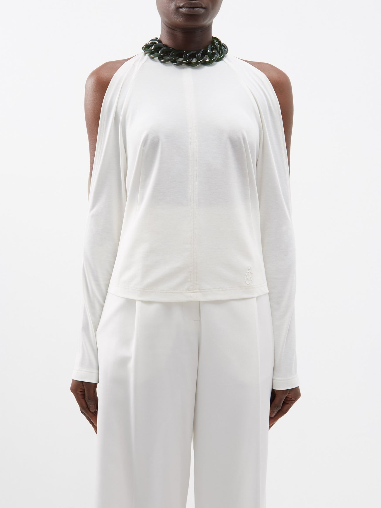JW ANDERSON Chain-Neck Open-Shoulder Blouse in White | Endource