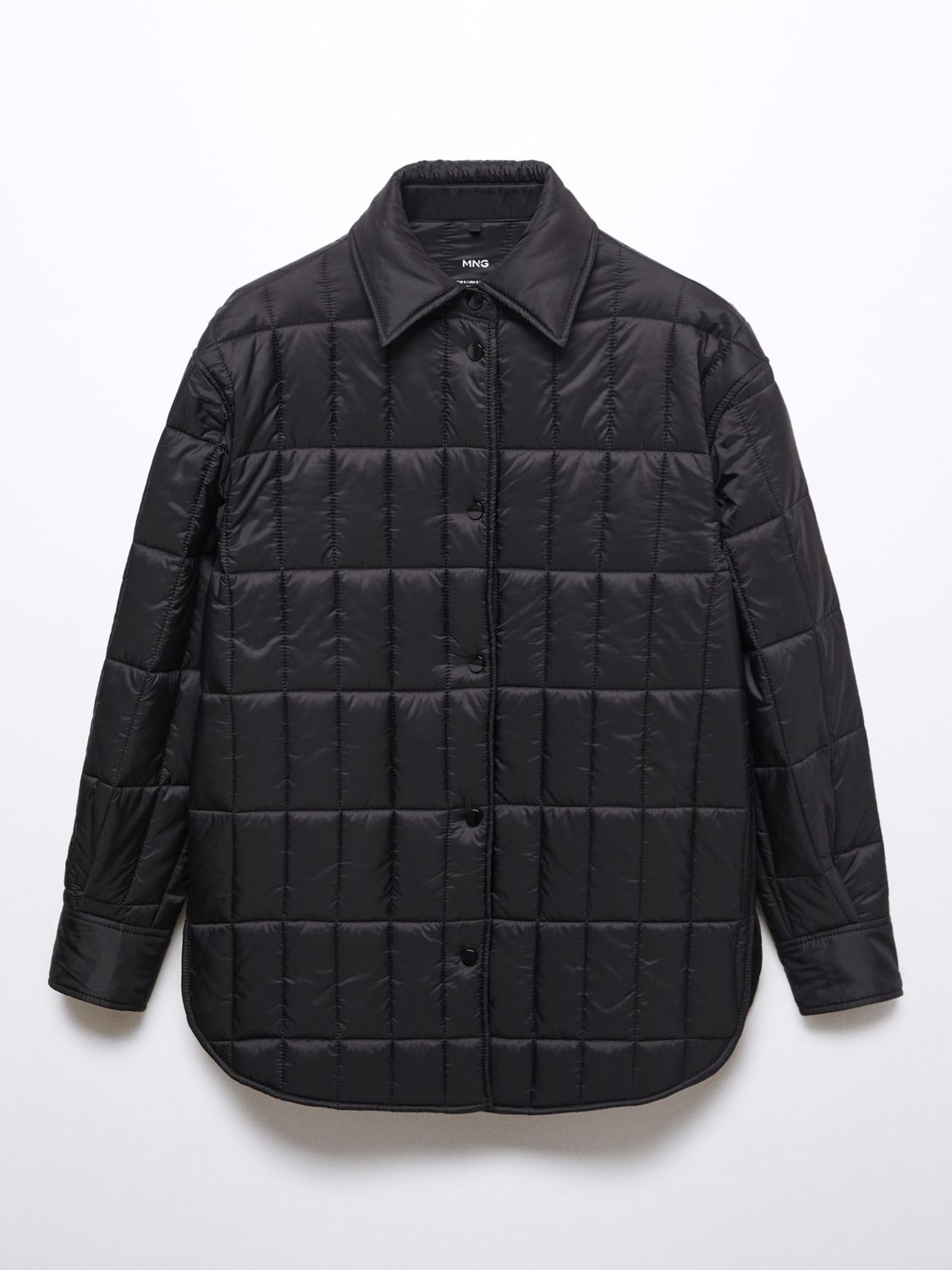 MANGO Hamster Shirt Collar Quilted Anorak in Black | endource
