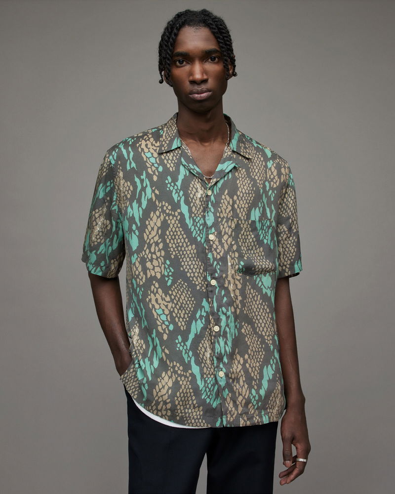 ALLSAINTS Krait Snake Print Shirt in Brown | Endource