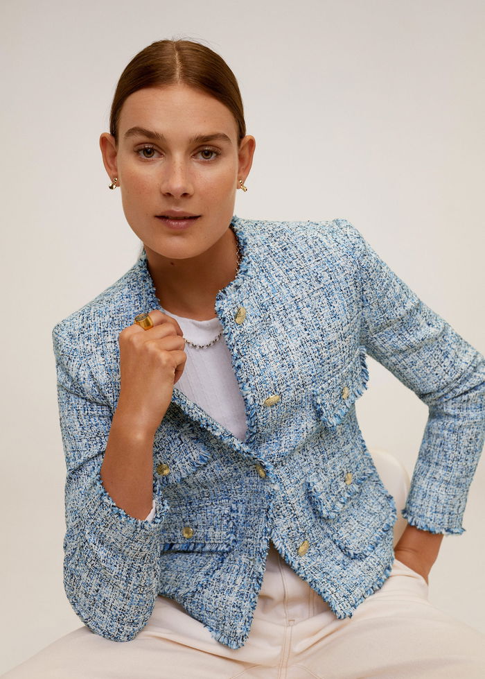 MANGO Tweed Jacket in Blue | endource