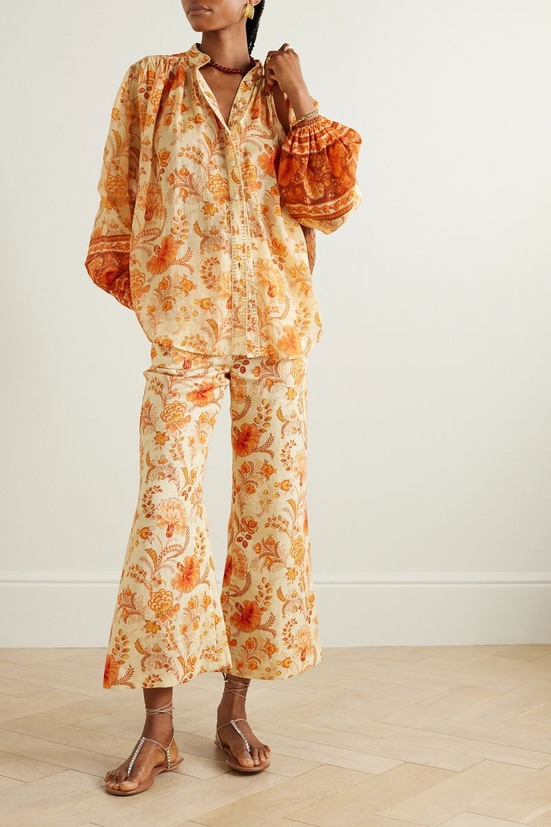 Zimmermann Junie Gathered Embellished Floral Ramie Blouse In Cream