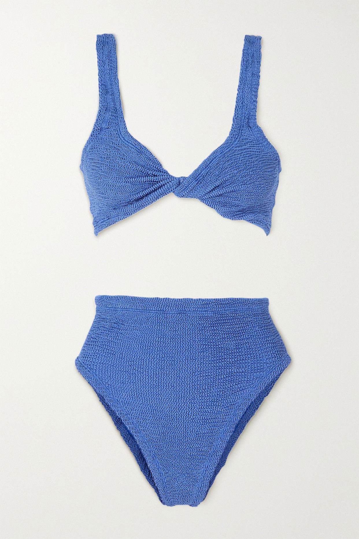 Hunza G Jamie Twist Front Seersucker Bikini In Blue Endource