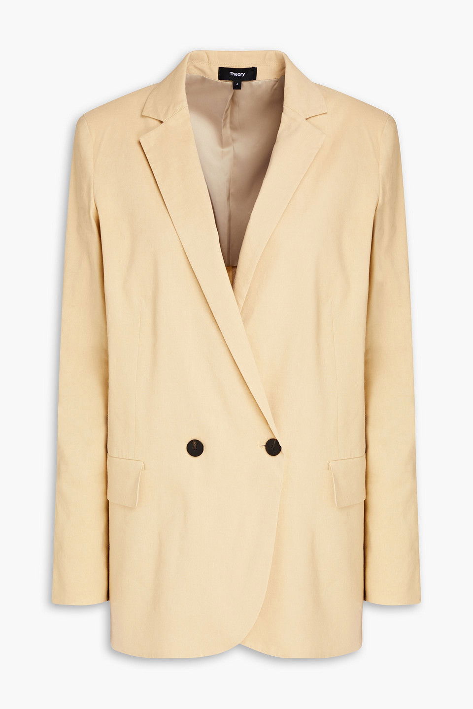 THEORY Boy Double-Breasted Linen-Blend Blazer in Neutral | endource