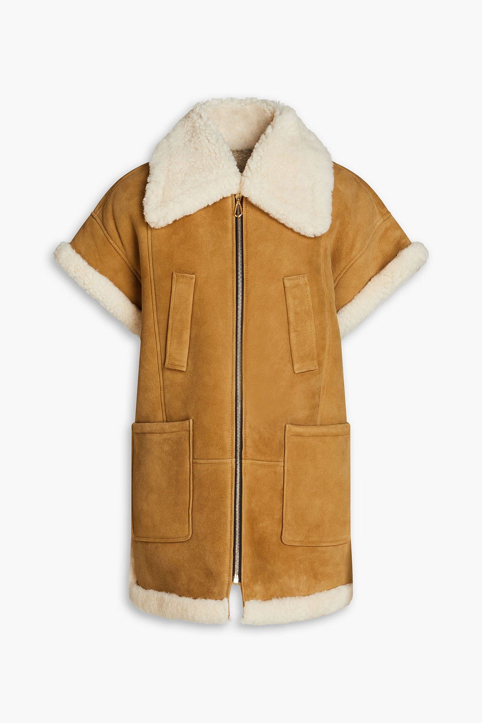 SANDRO Wood Oversized Shearling Vest in Brown | Endource