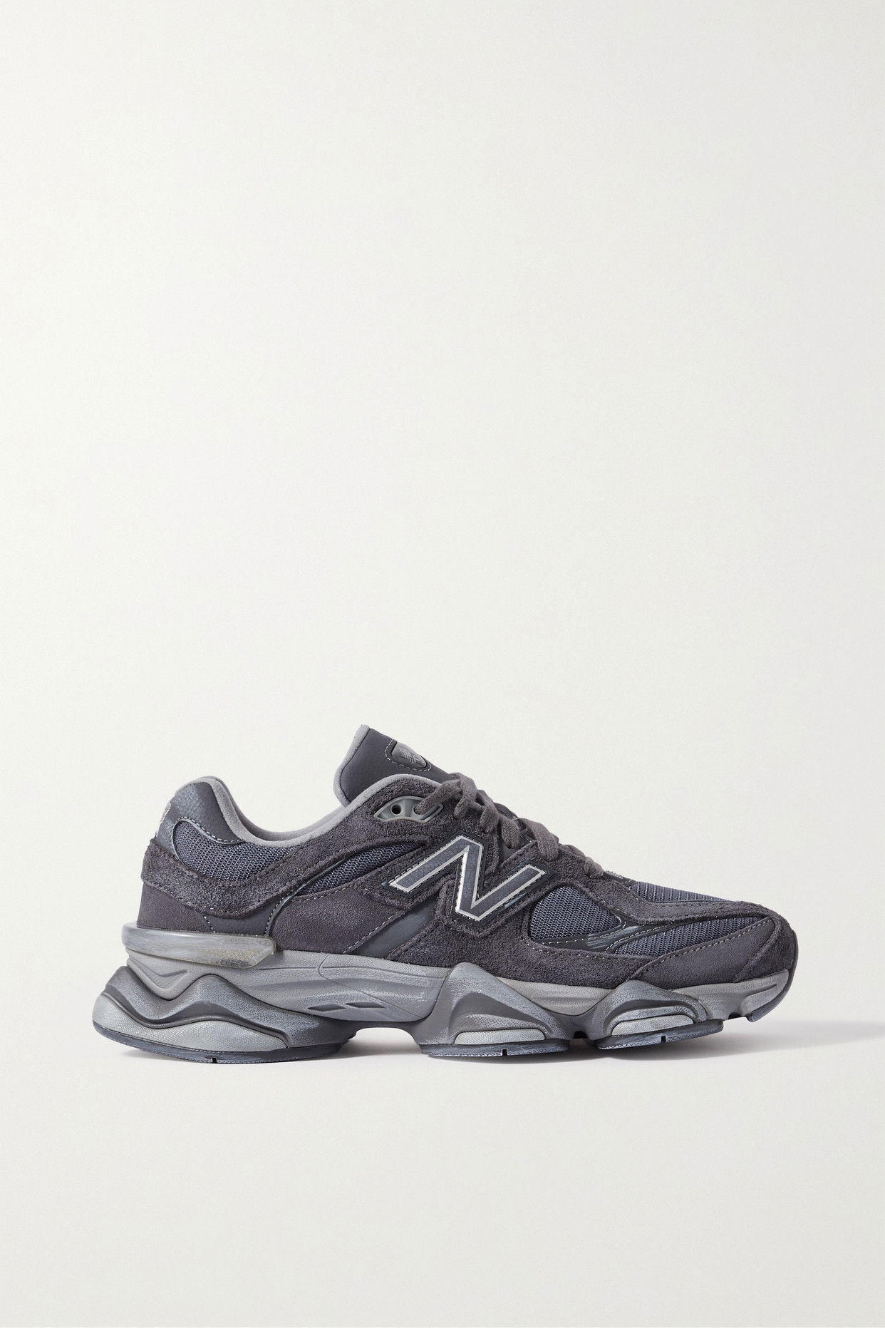 NEW BALANCE 9060 Leather-Trimmed Suede And Mesh Sneakers in Gray | endource