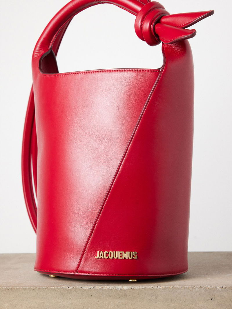 JACQUEMUS Tourni Small Leather Bucket Bag in Red | Endource