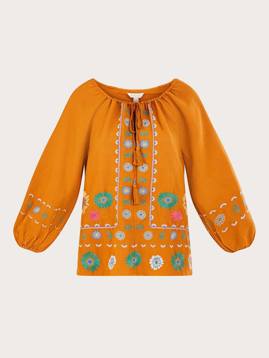 Monsoon Embroidered Flower Tunic Top in Yellow/Multi | endource