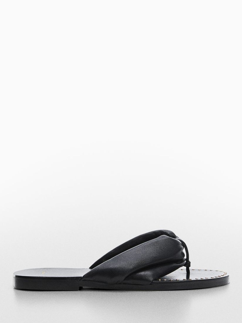 MANGO Leather Flip Flops in Black | Endource
