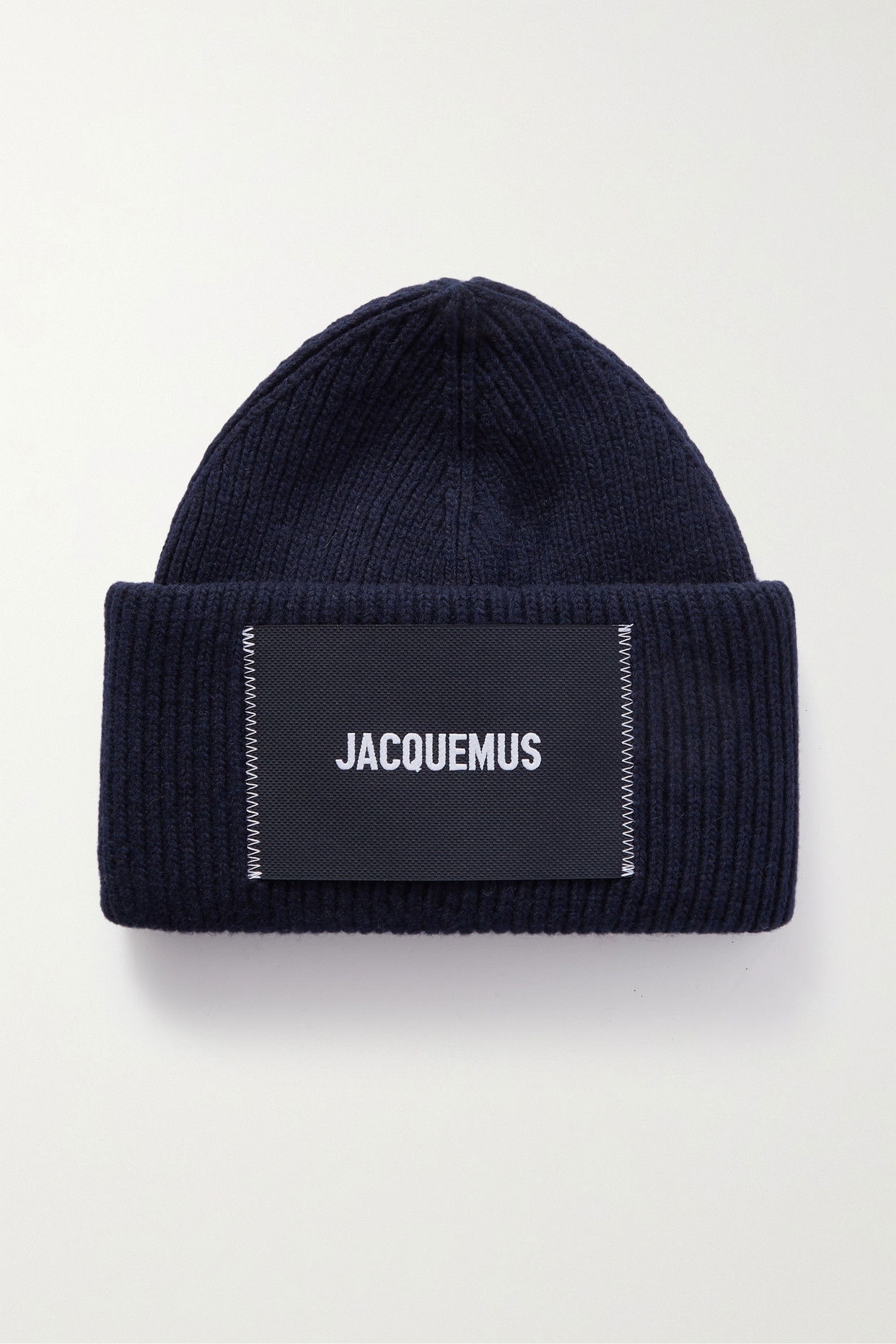 JACQUEMUS Le Bonnet Appliquéd Ribbed Wool-Blend Beanie in Blue | endource