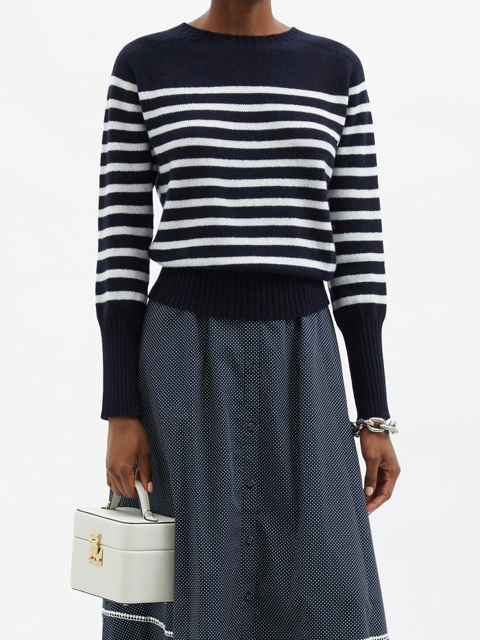ERDEM Lotus Striped Cashmere Sweater in Navy | endource