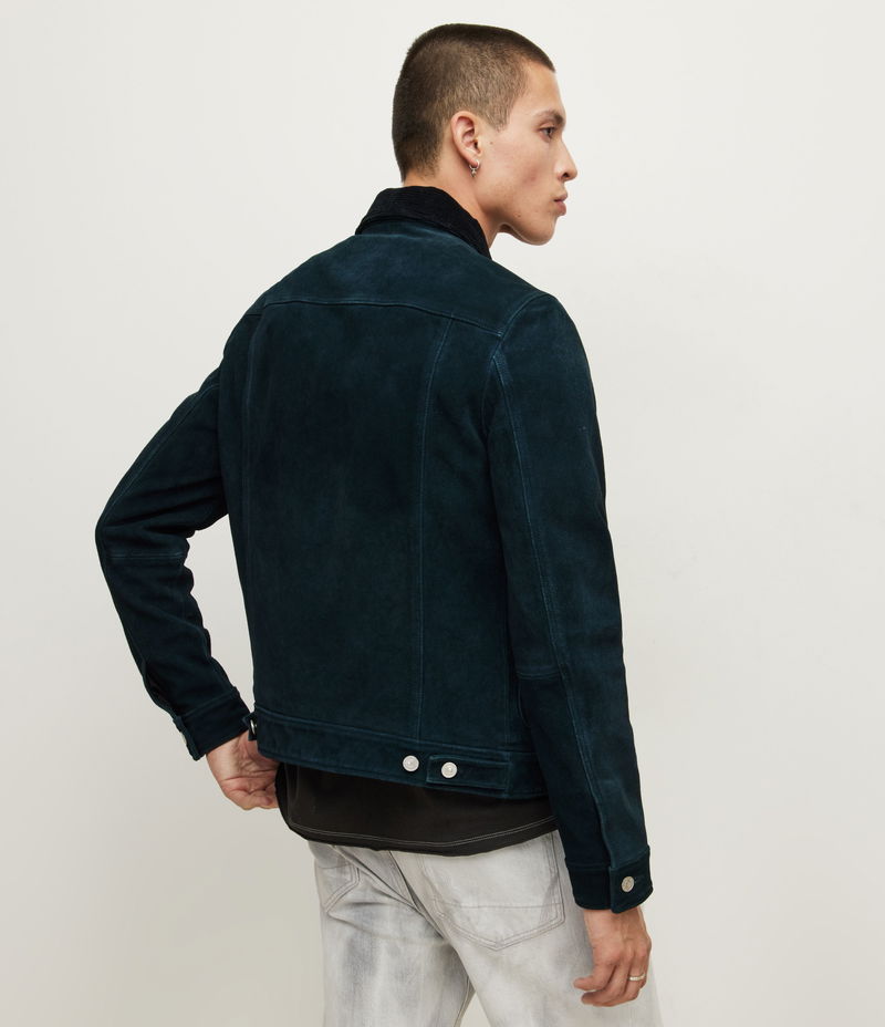 ALLSAINTS Fuse Suede Trucker Jacket in Cosmic Blue | endource
