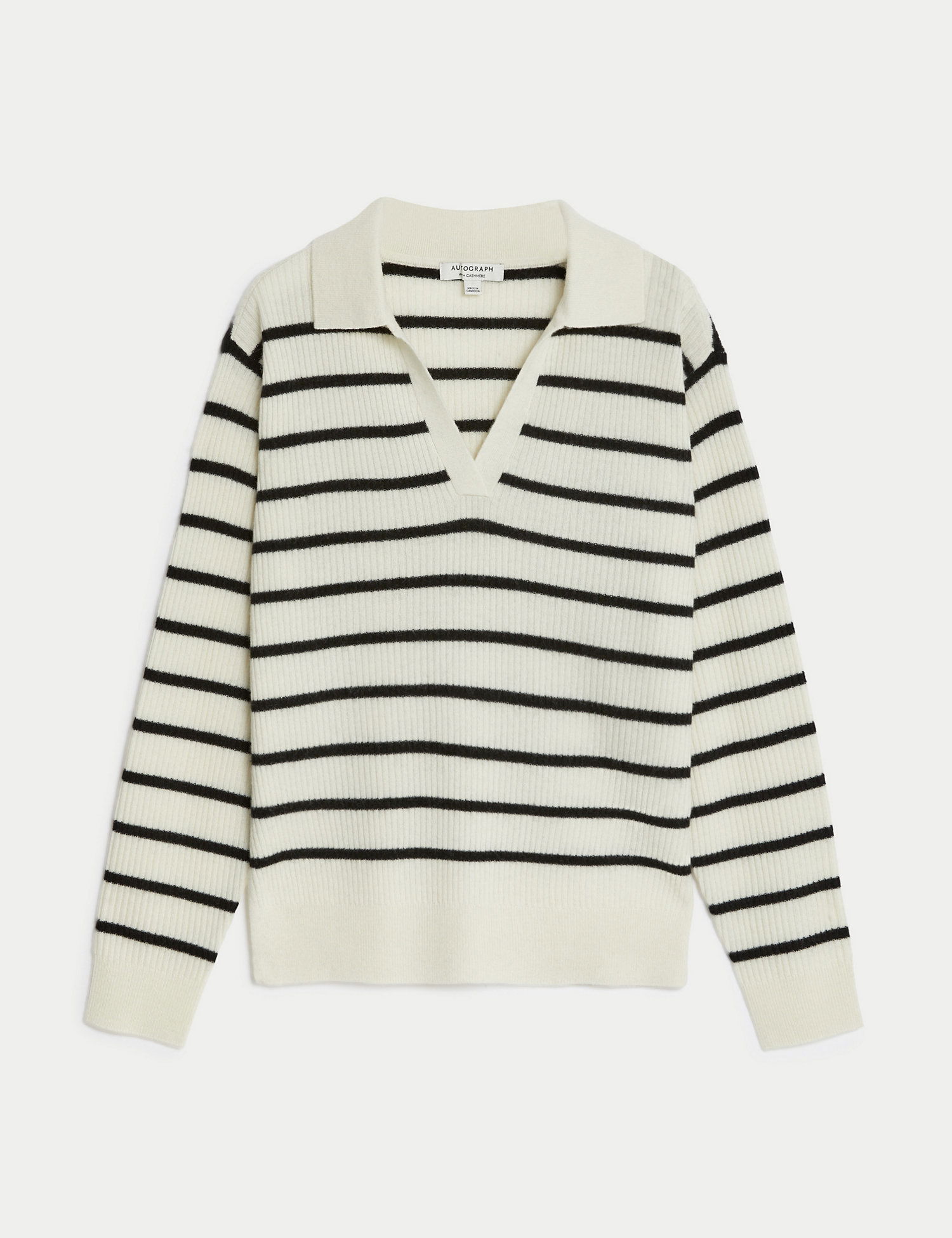 AUTOGRAPH Merino Wool With Cashmere Collared Jumper in Cream Mix | endource