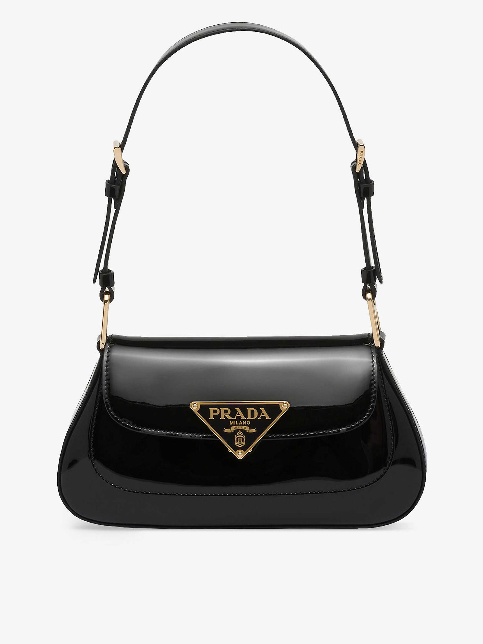 PRADA Cleo Patent-Leather Shoulder Bag in BLACK | Endource