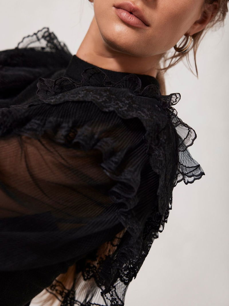 MINT VELVET Black Tulle Ruffle Top in Black | endource