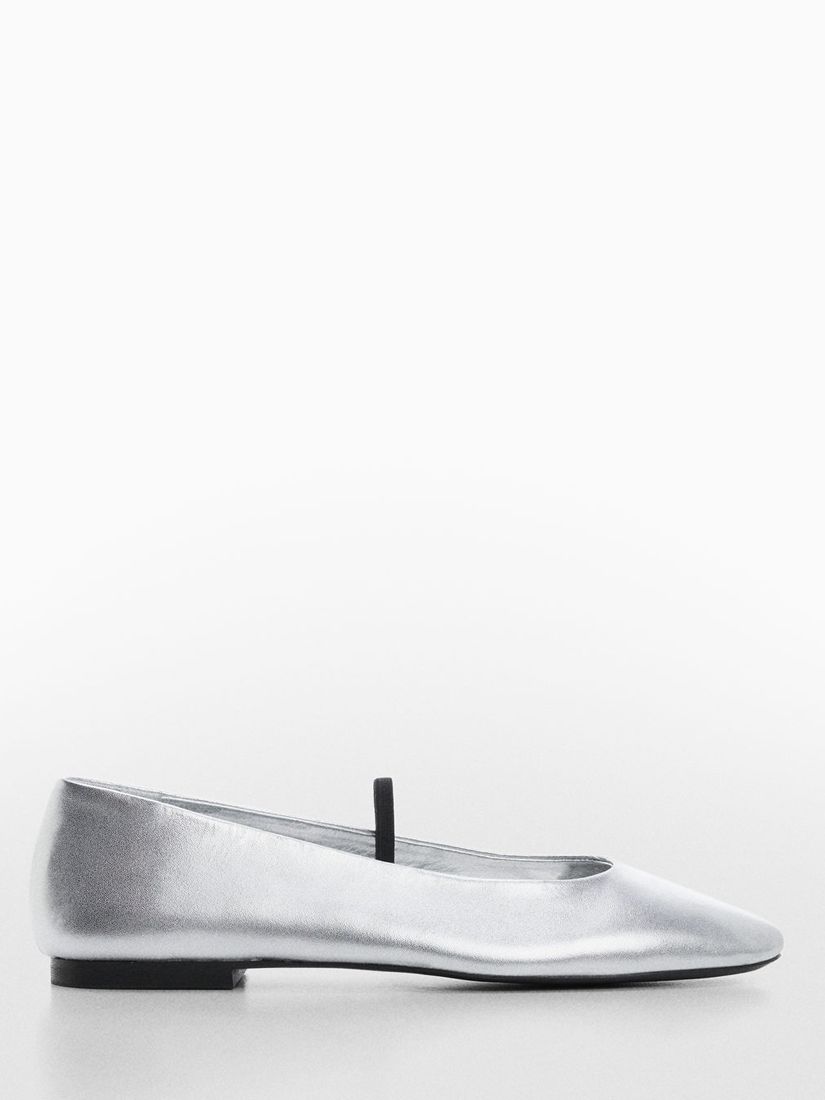 MANGO Spice Leather Metallic Ballerina Pumps in Silver | endource