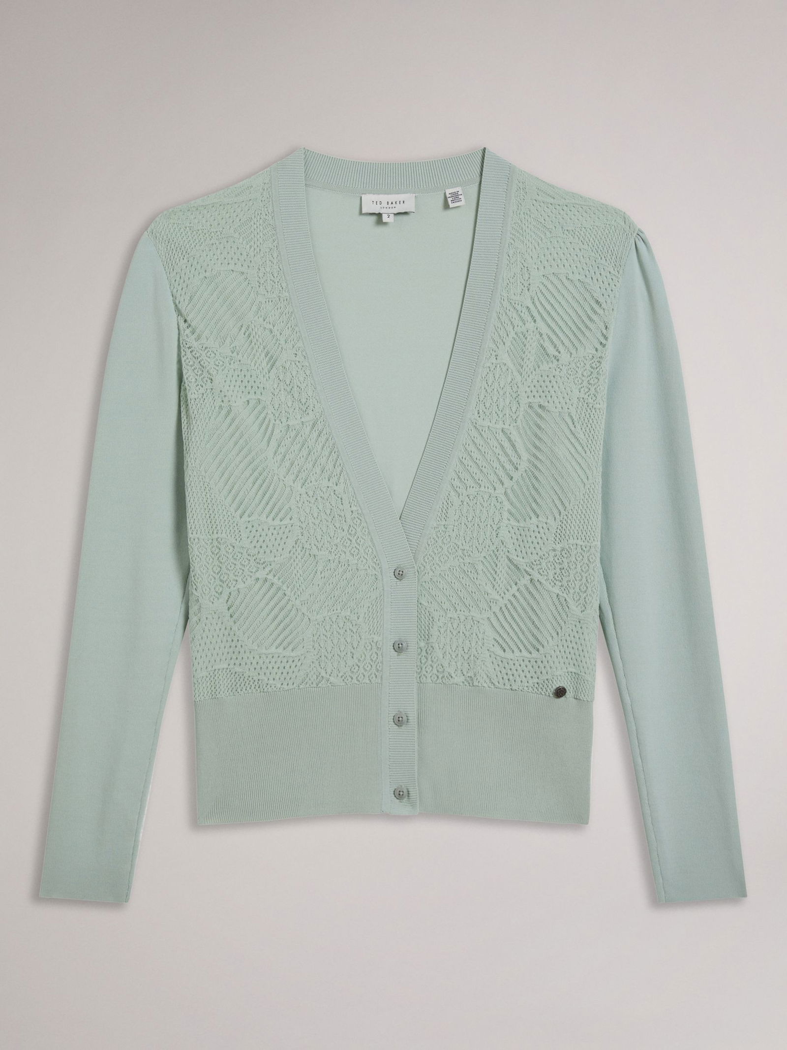 TED BAKER Joslina Delicate Pointelle Knit Cardigan in Green | endource